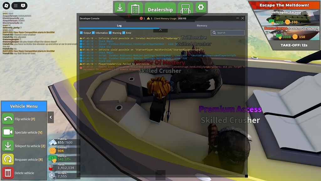 Seating bug in escape boat - CC2 Bugs - Car Crushers Forum