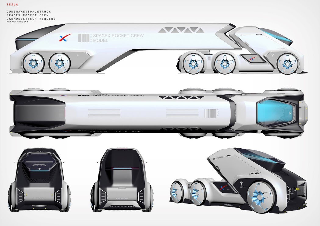 Tesla x SpaceX Crossover Semi-Truck SpaceTruck Rocket Crew Model X1 ...