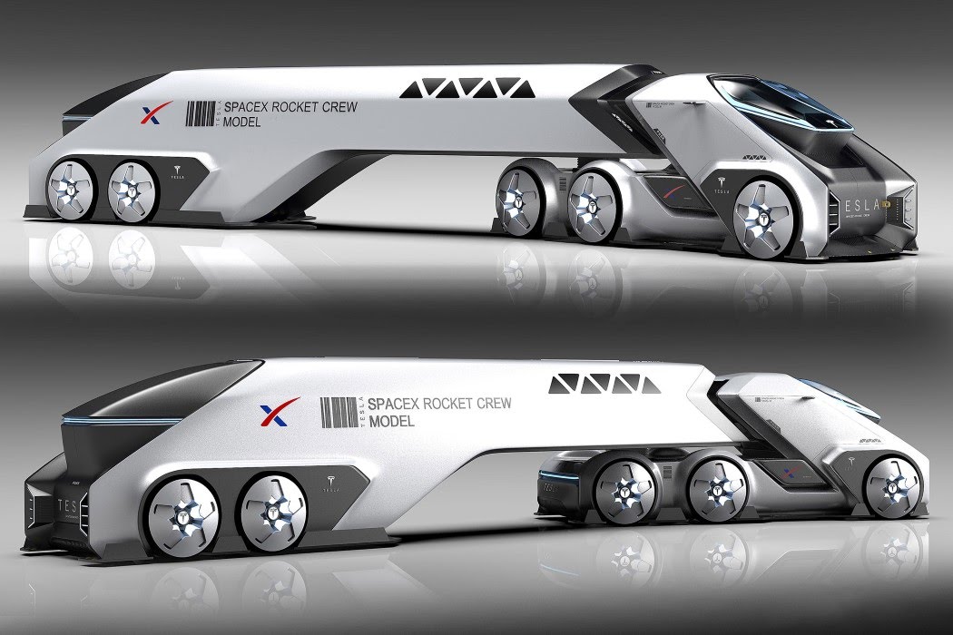 Tesla x SpaceX Crossover Semi-Truck SpaceTruck Rocket Crew Model X1 ...