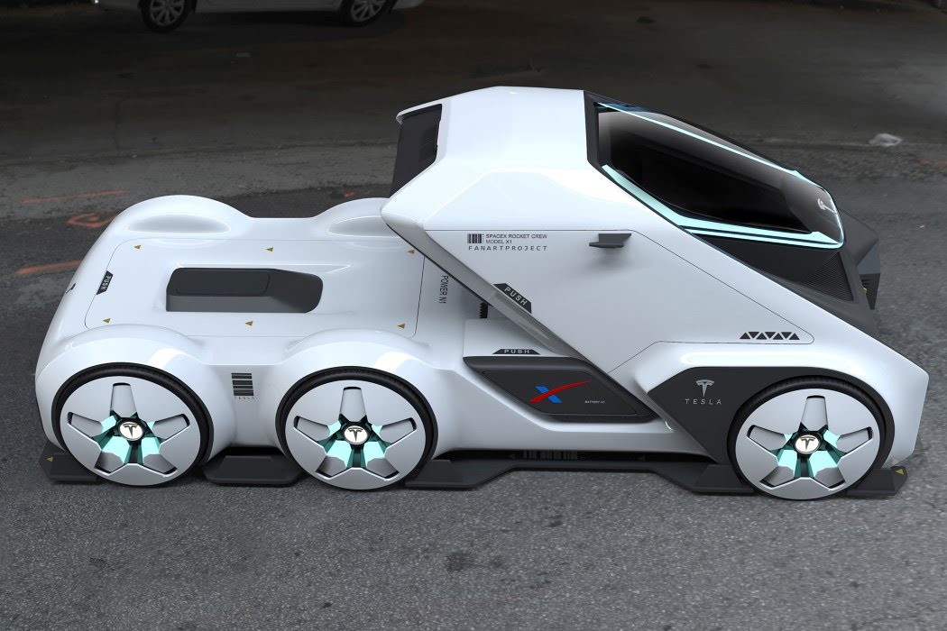 Tesla x SpaceX Crossover Semi-Truck SpaceTruck Rocket Crew Model X1 ...