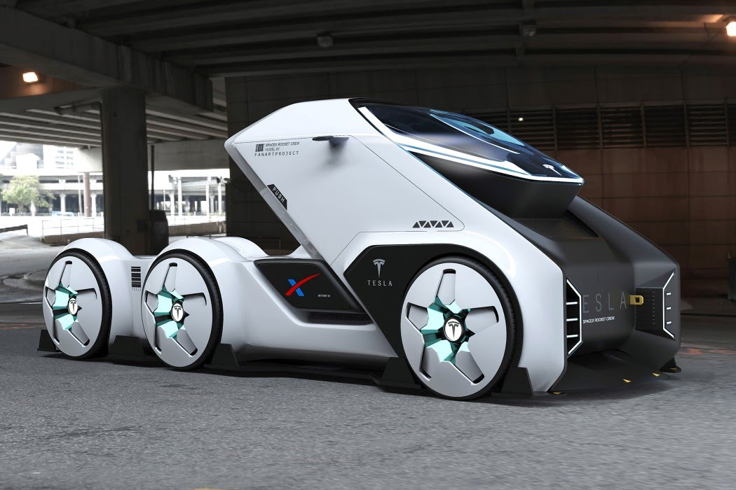 Tesla x SpaceX Crossover Semi-Truck SpaceTruck Rocket Crew Model X1 ...